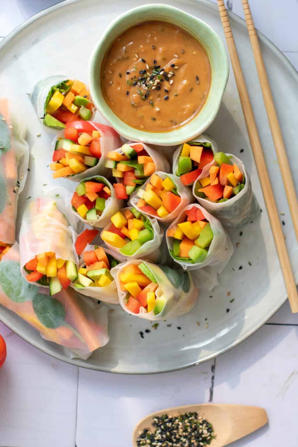 Rainbow Veggie Rice Paper Rolls – No Cooking Required! - Three Kids ...